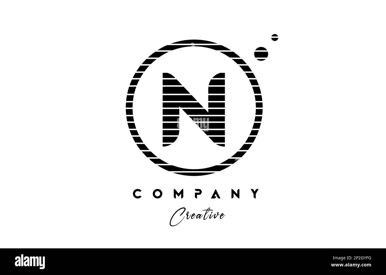 N alphabet letter logo icon design with line stripe and circle. Black ...