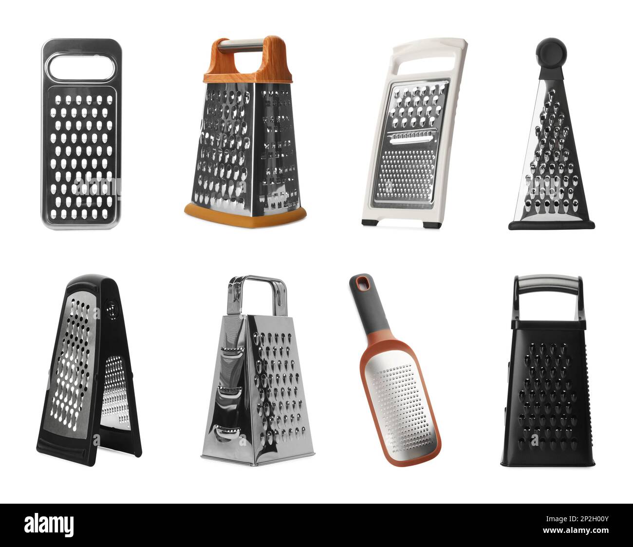 Set with different graters on white background Stock Photo - Alamy