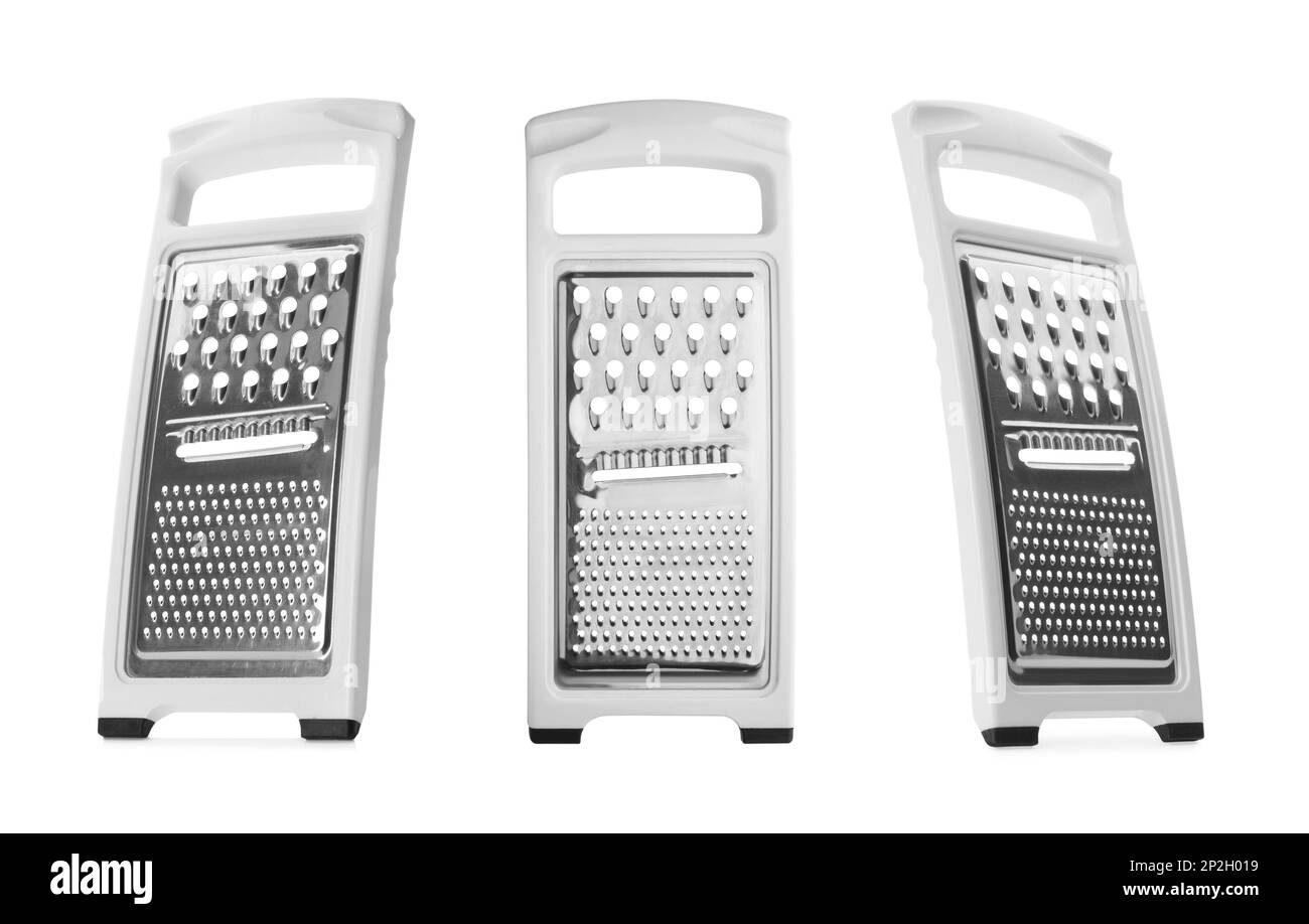Stainless steel graters on white background, collage Stock Photo - Alamy