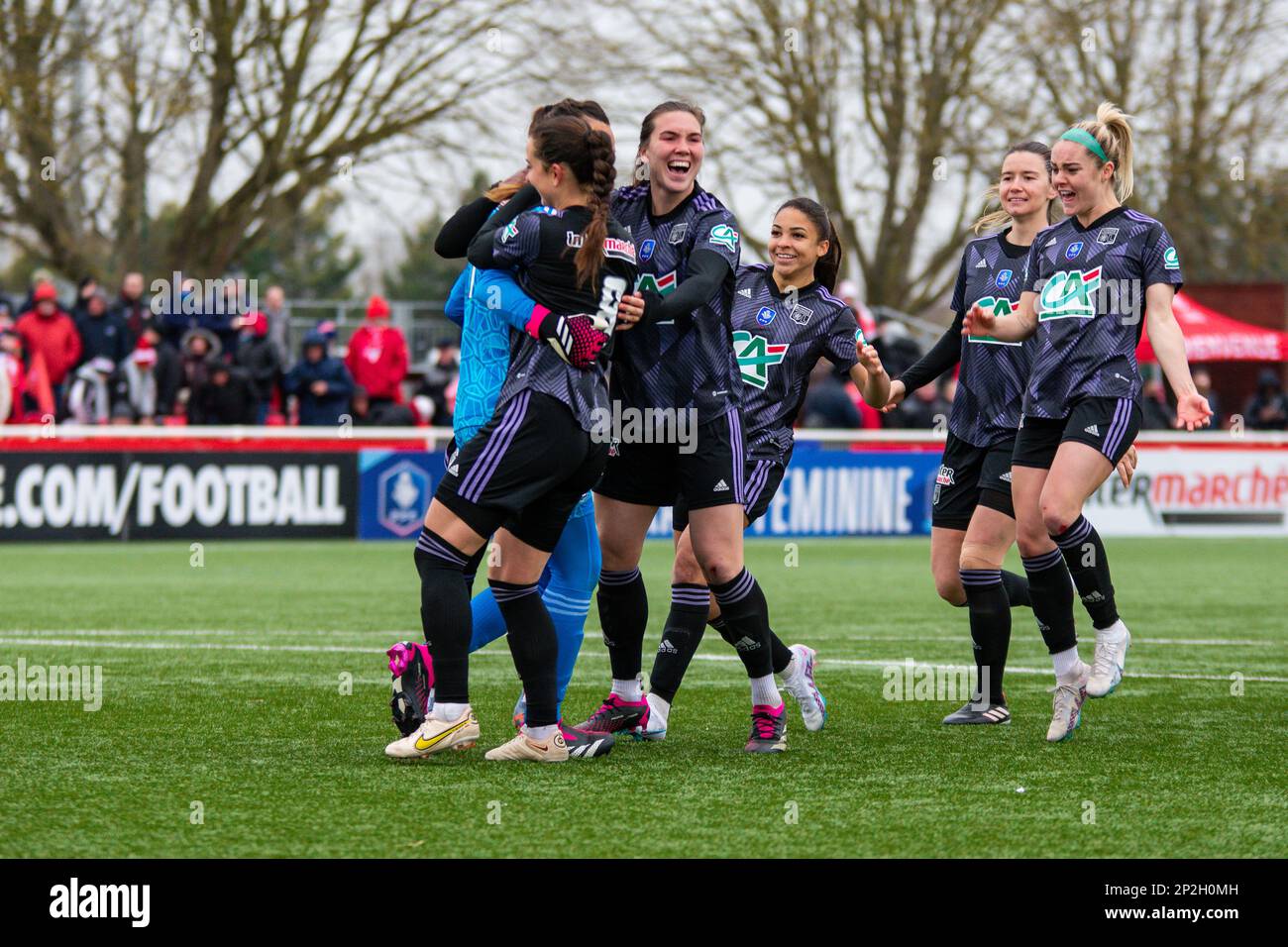 The players of Olympique Lyonnais celebrate the victory after the Women ...