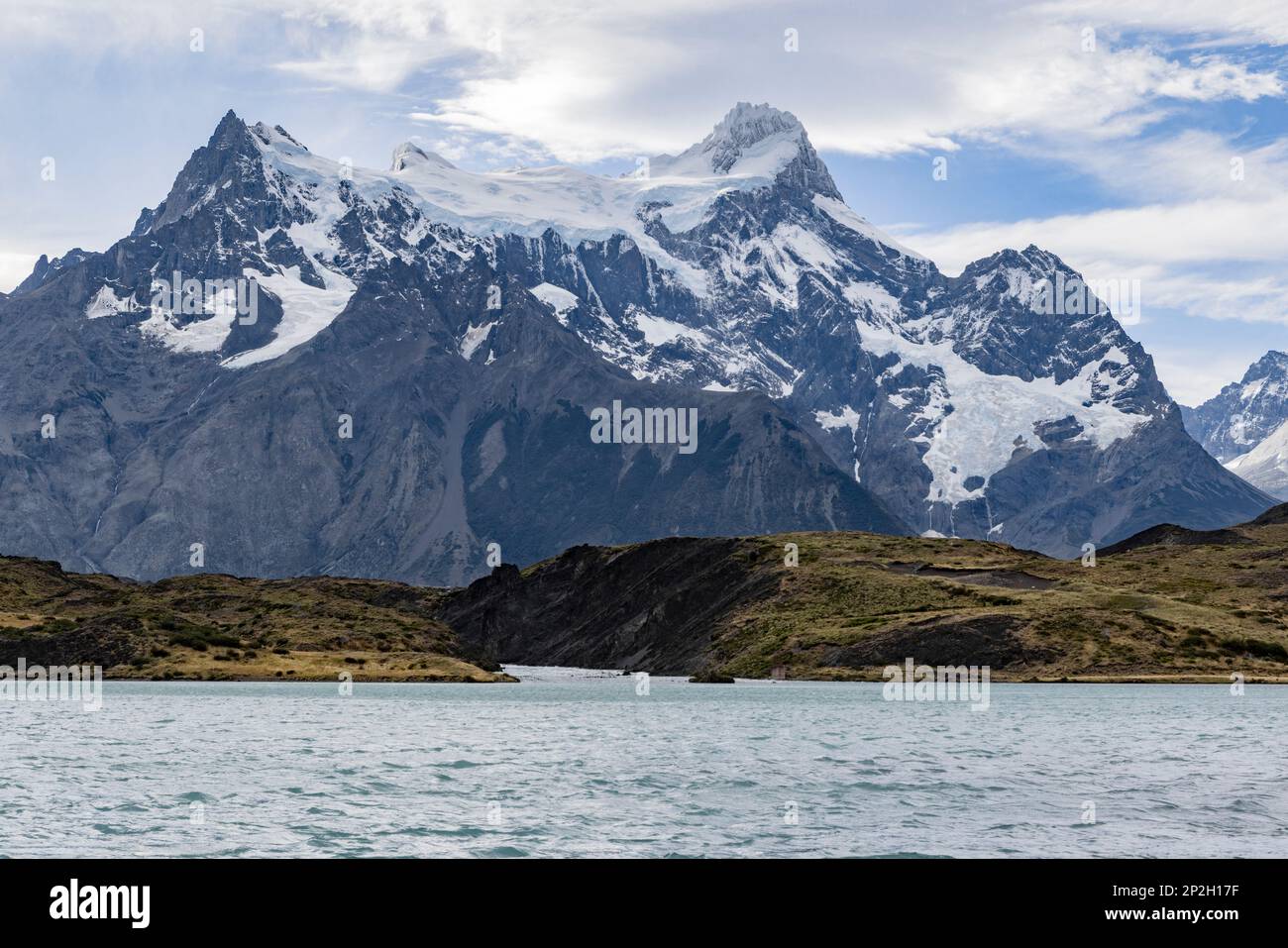 Impressive mountains and a lake with turquoise water at Torres del ...
