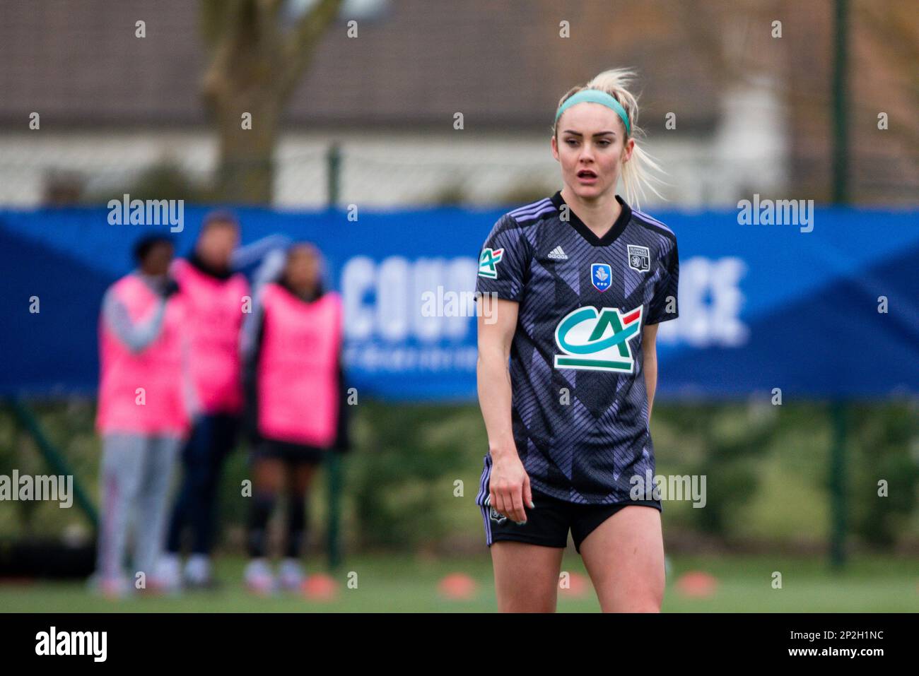 Ellie Carpenter of Olympique Lyonnais reacts during the Women's French ...