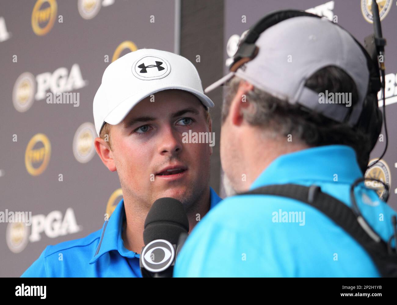 August 16, 2015: Jordan Spieth during interview after finishing second ...
