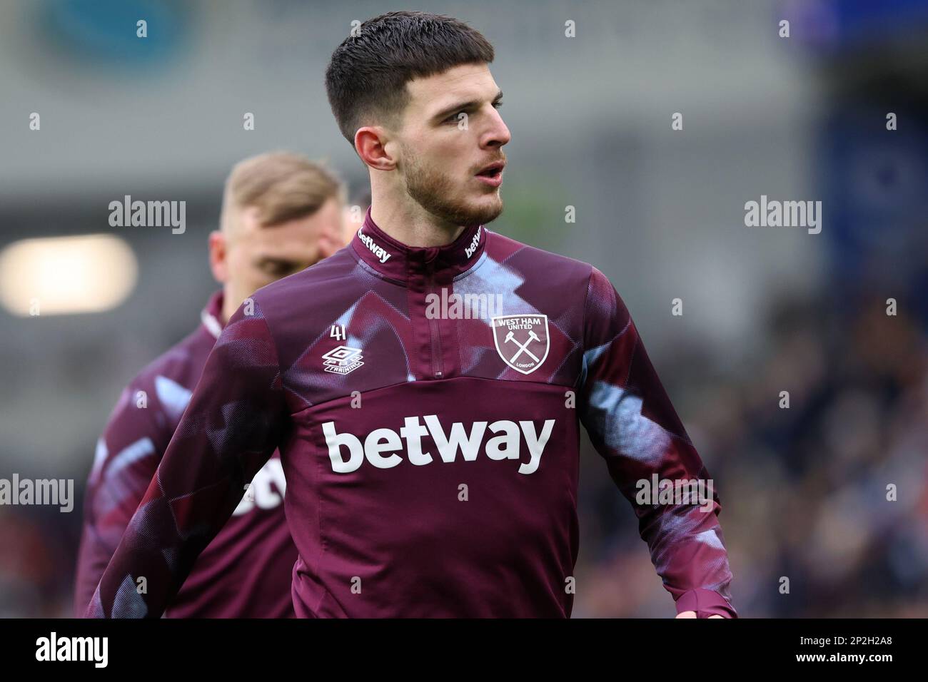 Declan Rice warms up for West Ham United before their match against ...