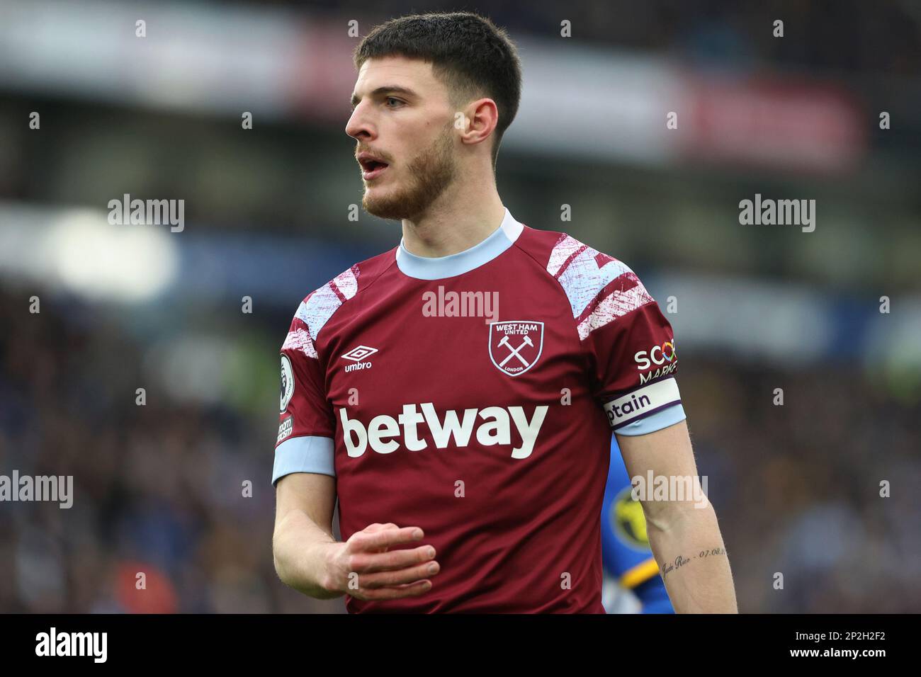 Declan Rice in action for West Ham United at the AMEX Stadium Stock ...