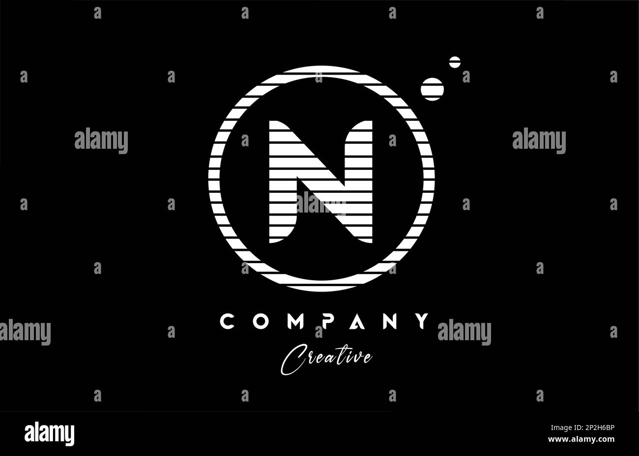 N alphabet letter logo icon design with black and white line stripe and circle. Creative ...