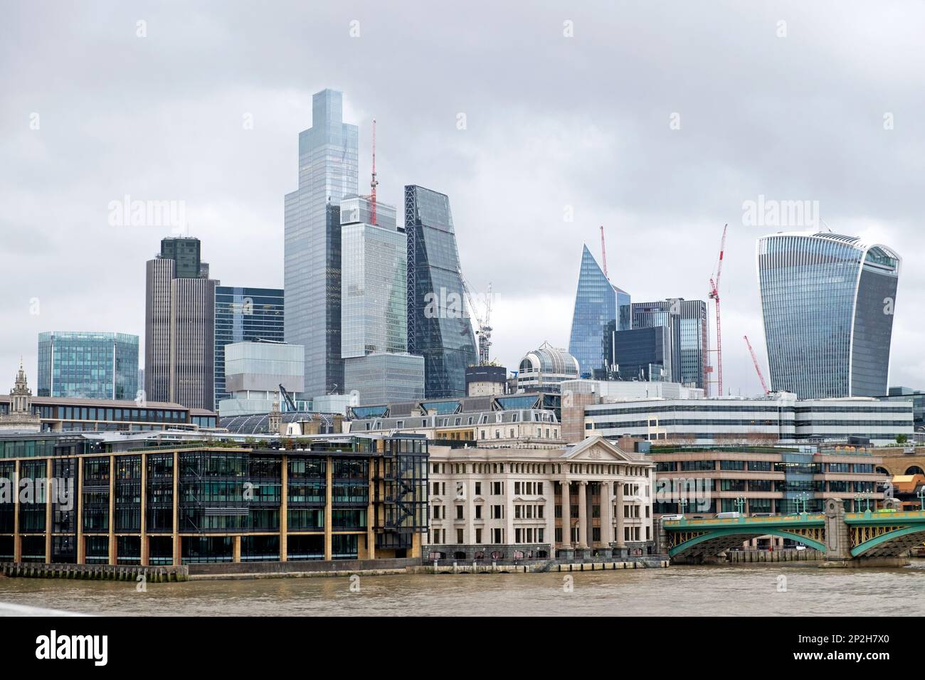 View of City of London financial centre buildings on a dull cloudy day ...