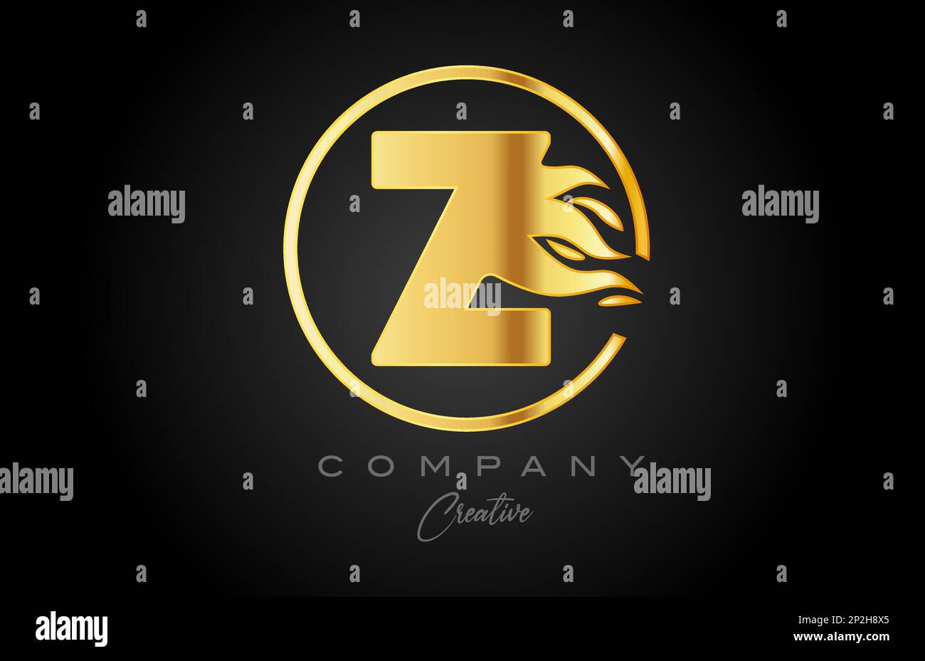 gold golden Z alphabet letter icon for corporate with flames. Fire ...