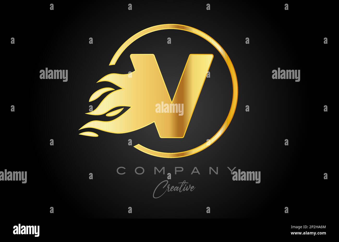 gold golden V alphabet letter icon for corporate with flames. Fire ...