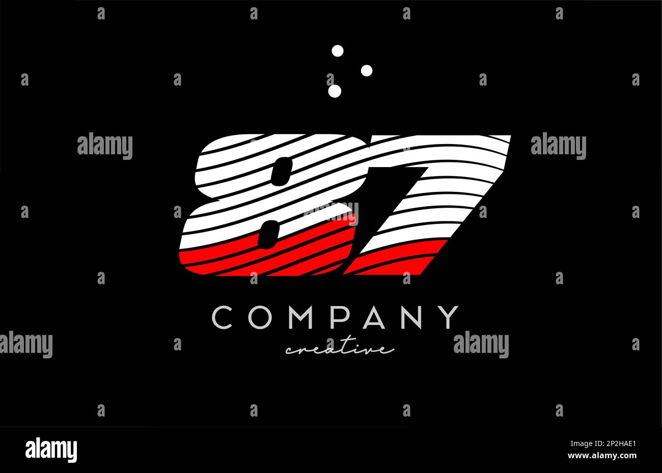 87 number logo with red white lines and dots. Corporate creative ...