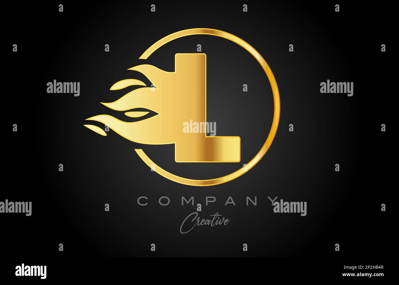 gold golden L alphabet letter icon for corporate with flames. Fire ...