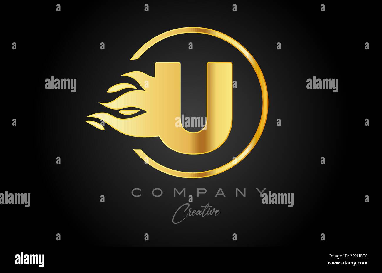 gold golden U alphabet letter icon for corporate with flames. Fire ...