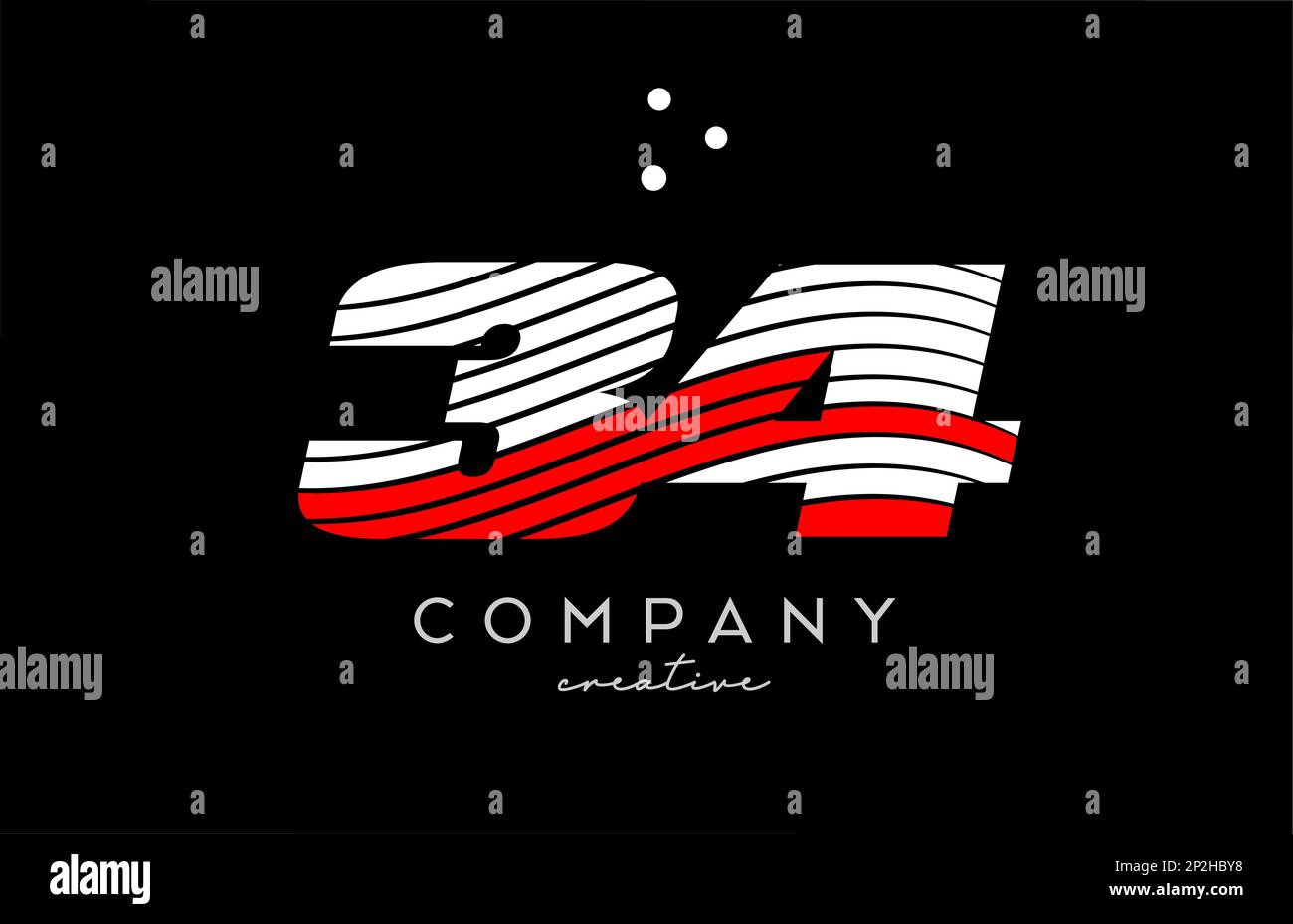 34 number logo with red white lines and dots. Corporate creative ...