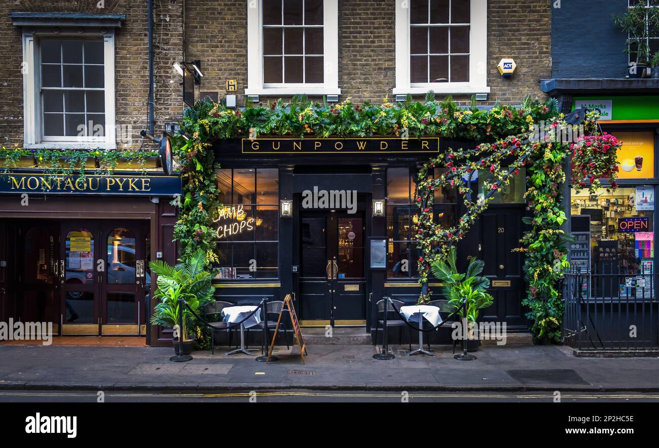 London, UK, Sept 2022, view of The Montagu Pyke pub and Gunpowder ...