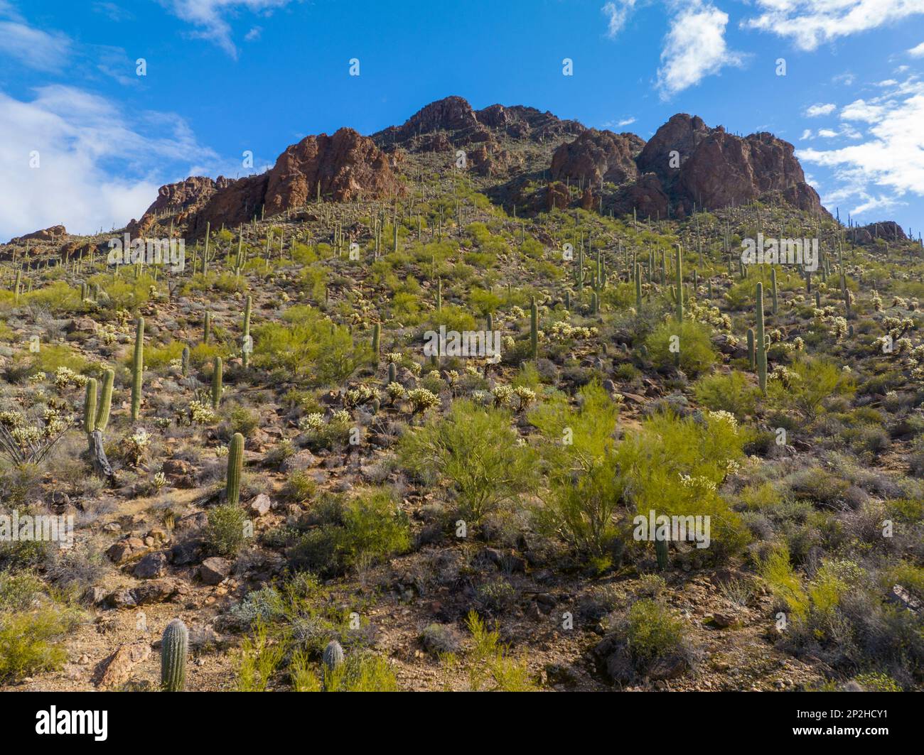 Golden Gate Mountain peak in Tucson Mountains aerial view with Sonoran ...