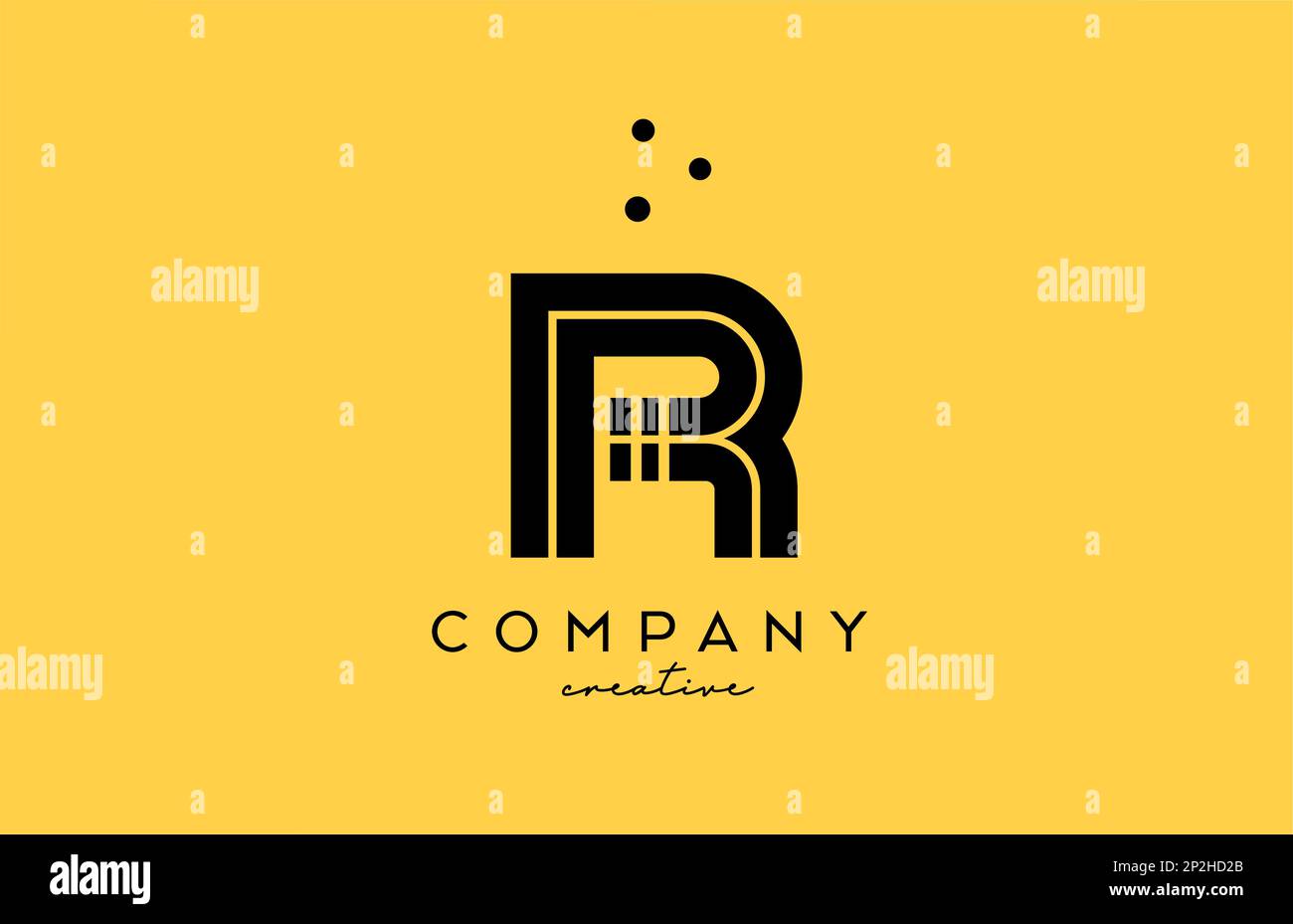 R yellow black alphabet letter logo with lines and dots. Corporate ...