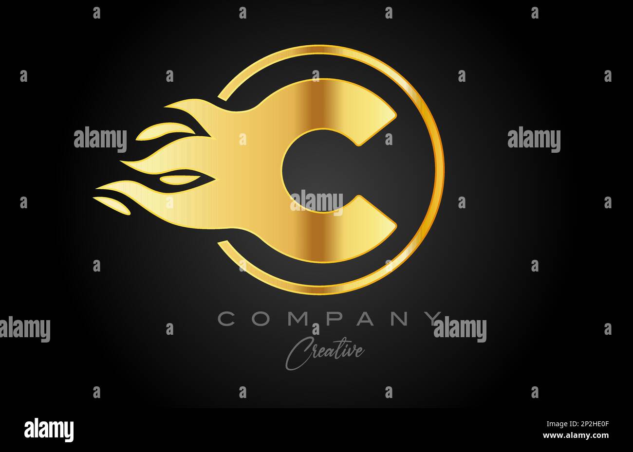 gold golden C alphabet letter icon for corporate with flames. Fire ...