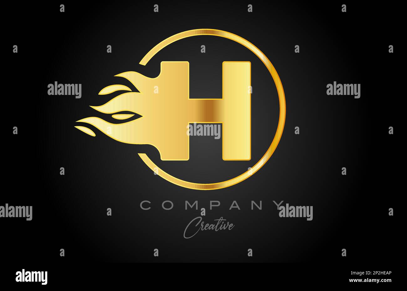 gold golden H alphabet letter icon for corporate with flames. Fire ...