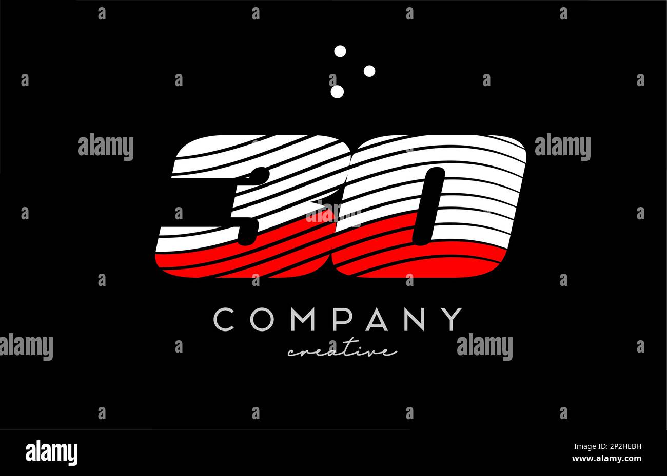 30 number logo with red white lines and dots. Corporate creative ...