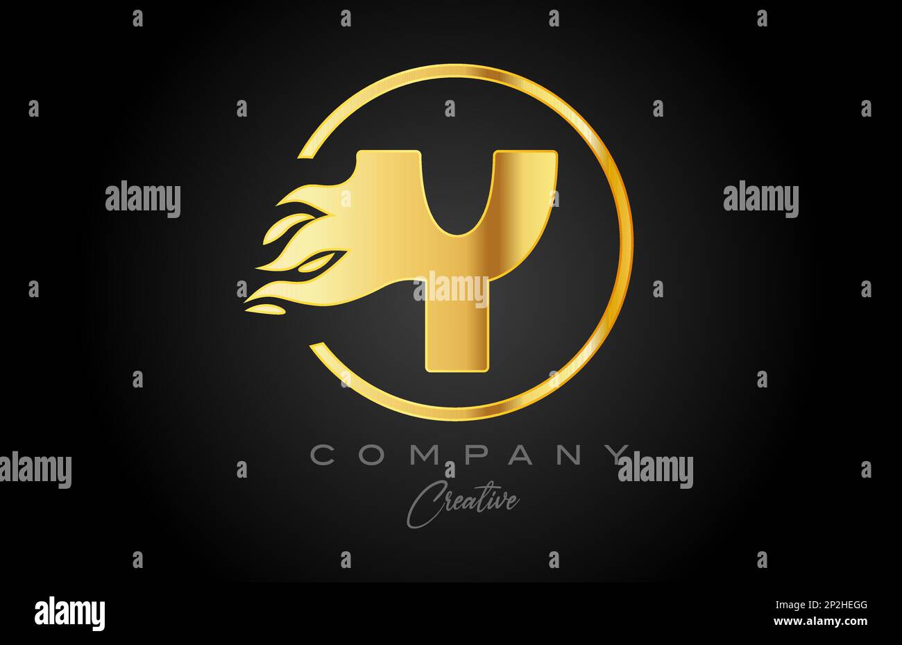 gold golden Y alphabet letter icon for corporate with flames. Fire ...