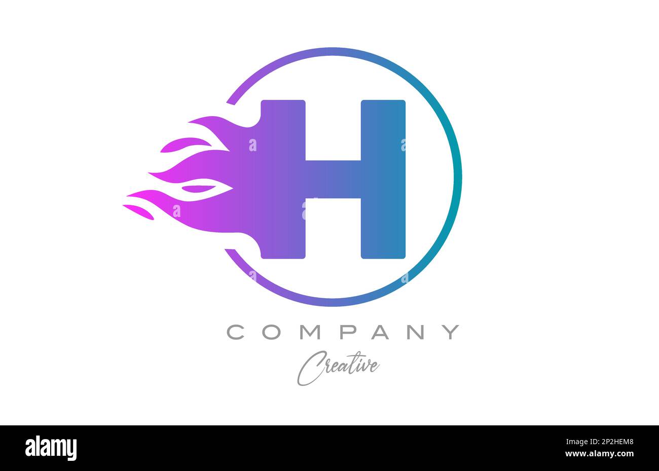 pink H alphabet letter icon for corporate with purple flames. Fire ...