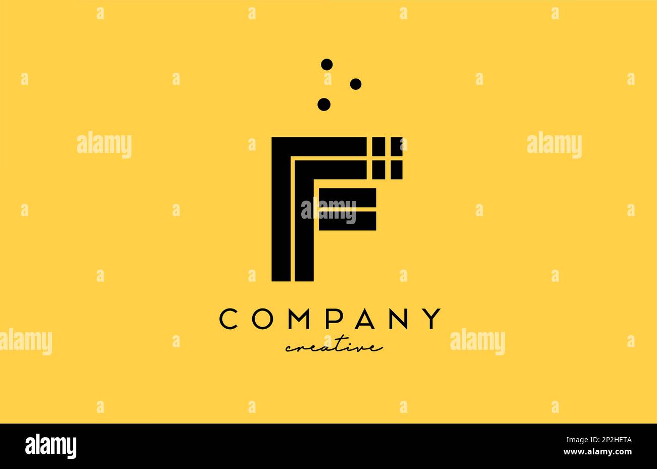 F yellow black alphabet letter logo with lines and dots. Corporate ...