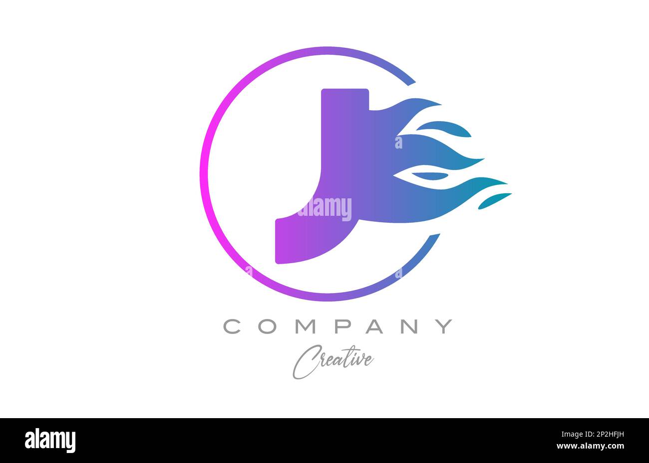 pink J alphabet letter icon for corporate with purple flames. Fire ...