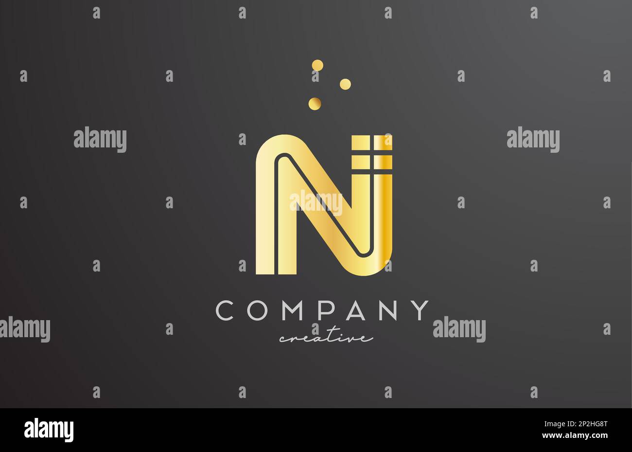 gold golden N alphabet letter logo with dots. Corporate creative ...