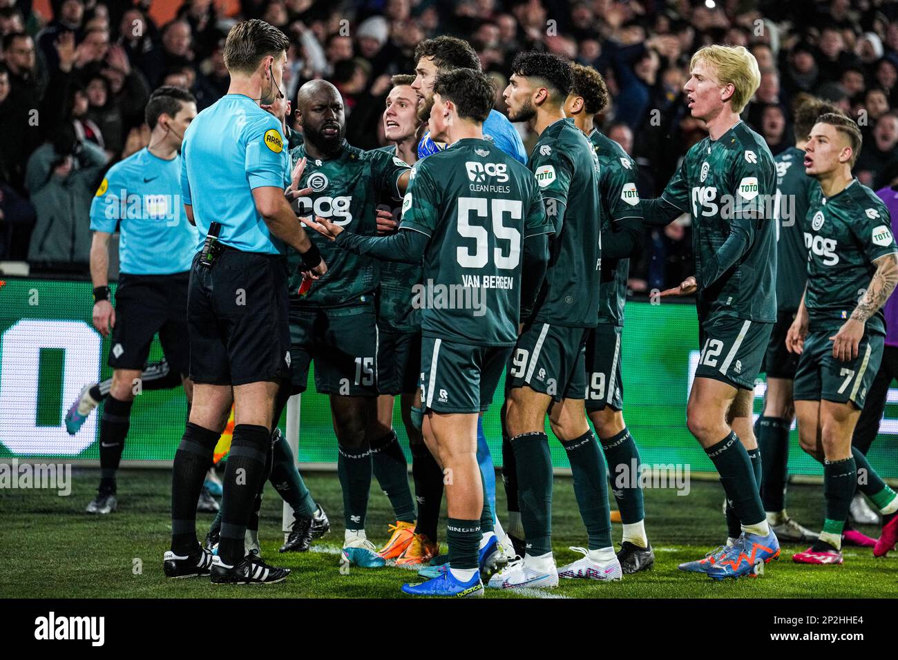 Rotterdam - Referee Joey Kooij gives Isak Dybvik Maatta of FC Groningen ... Rotterdam - Referee Joey Kooij gives Isak Dybvik Maatta of FC Groningen ...