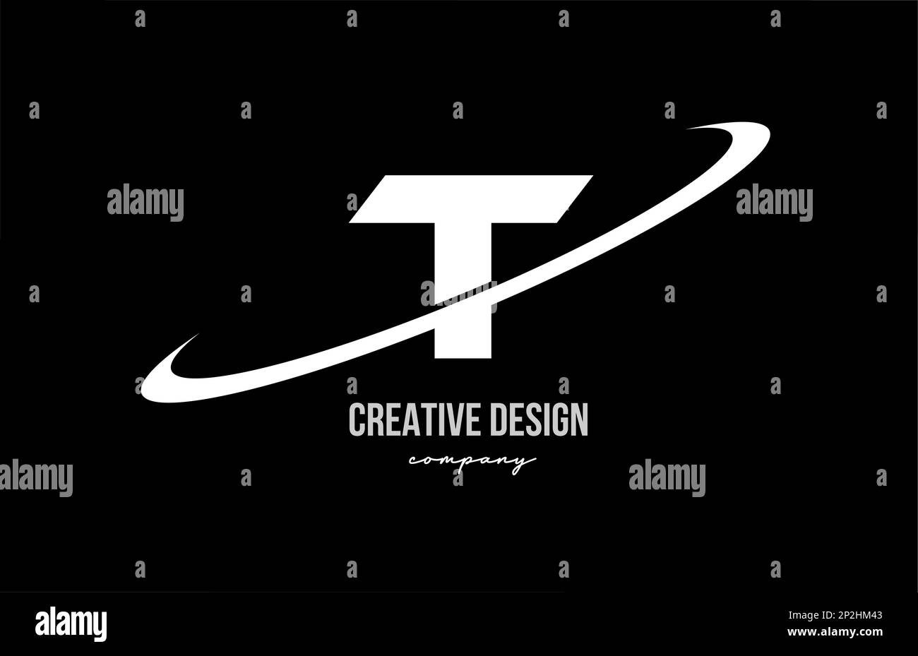 Black white T alphabet letter logo with big swoosh. Corporate creative ...