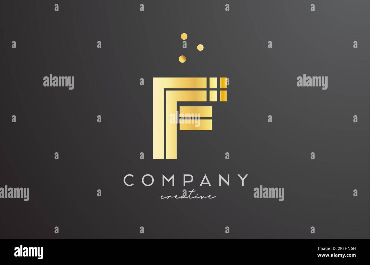gold golden F alphabet letter logo with dots. Corporate creative ...