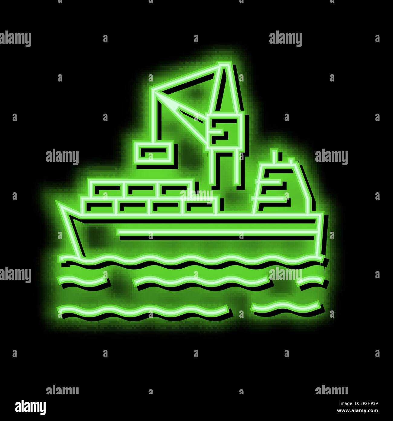 containers loading on ship in port neon glow icon illustration Stock ...