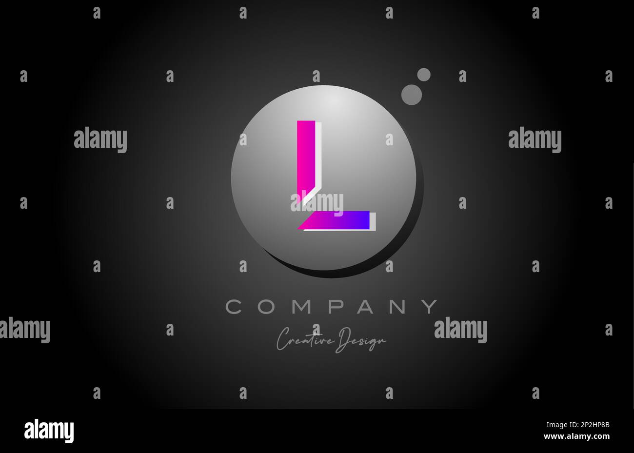 L sphere alphabet letter logo icon design with dot. Pink grey creative ...
