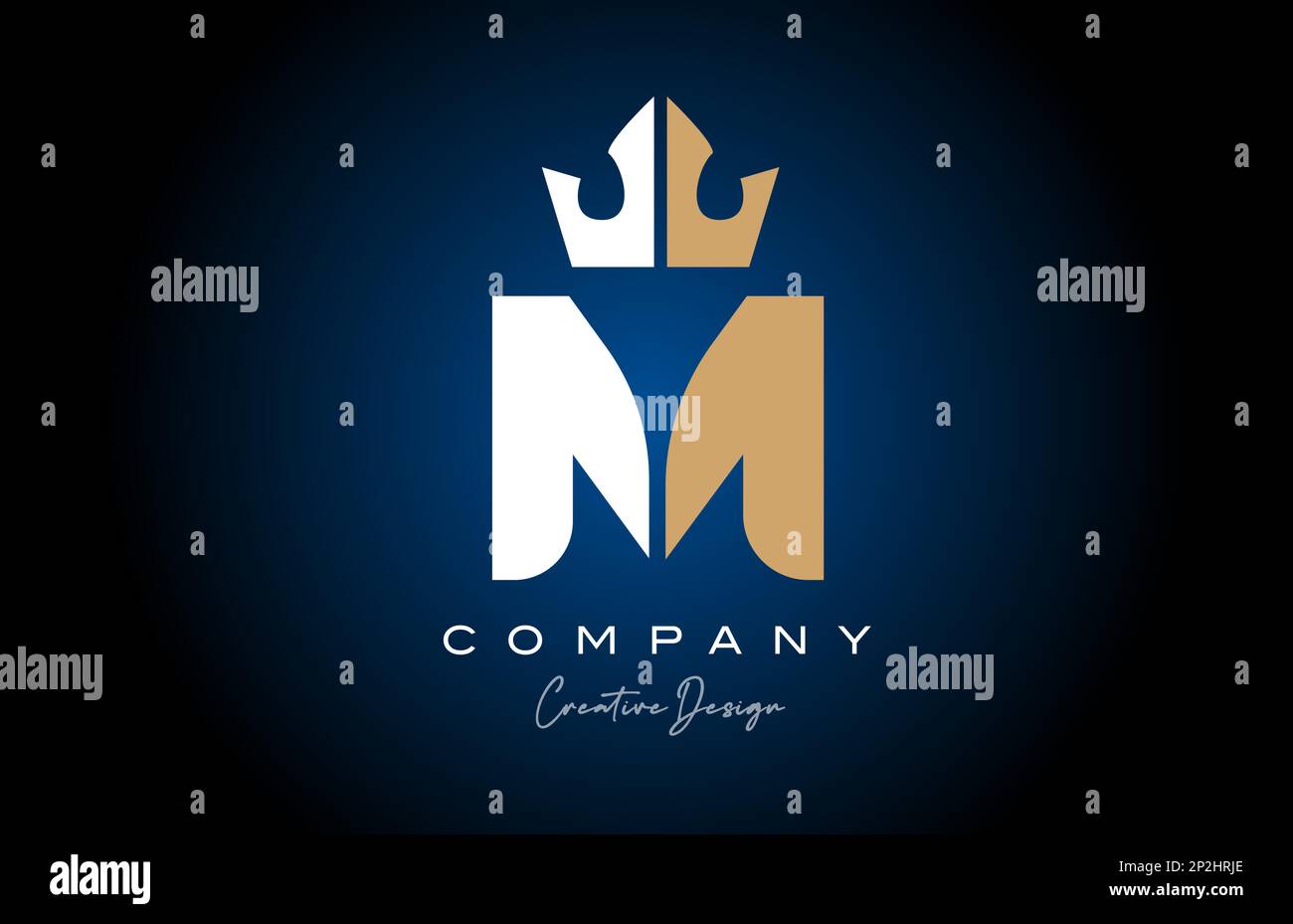 white brown M alphabet letter logo icon design with king crown ...