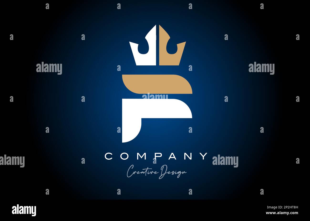 white brown F alphabet letter logo icon design with king crown ...
