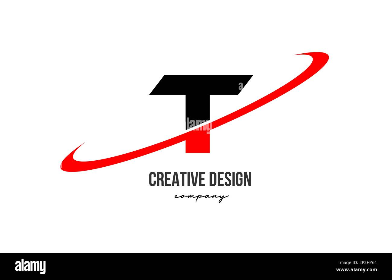 Red black T alphabet letter logo with big swoosh. Corporate creative ...