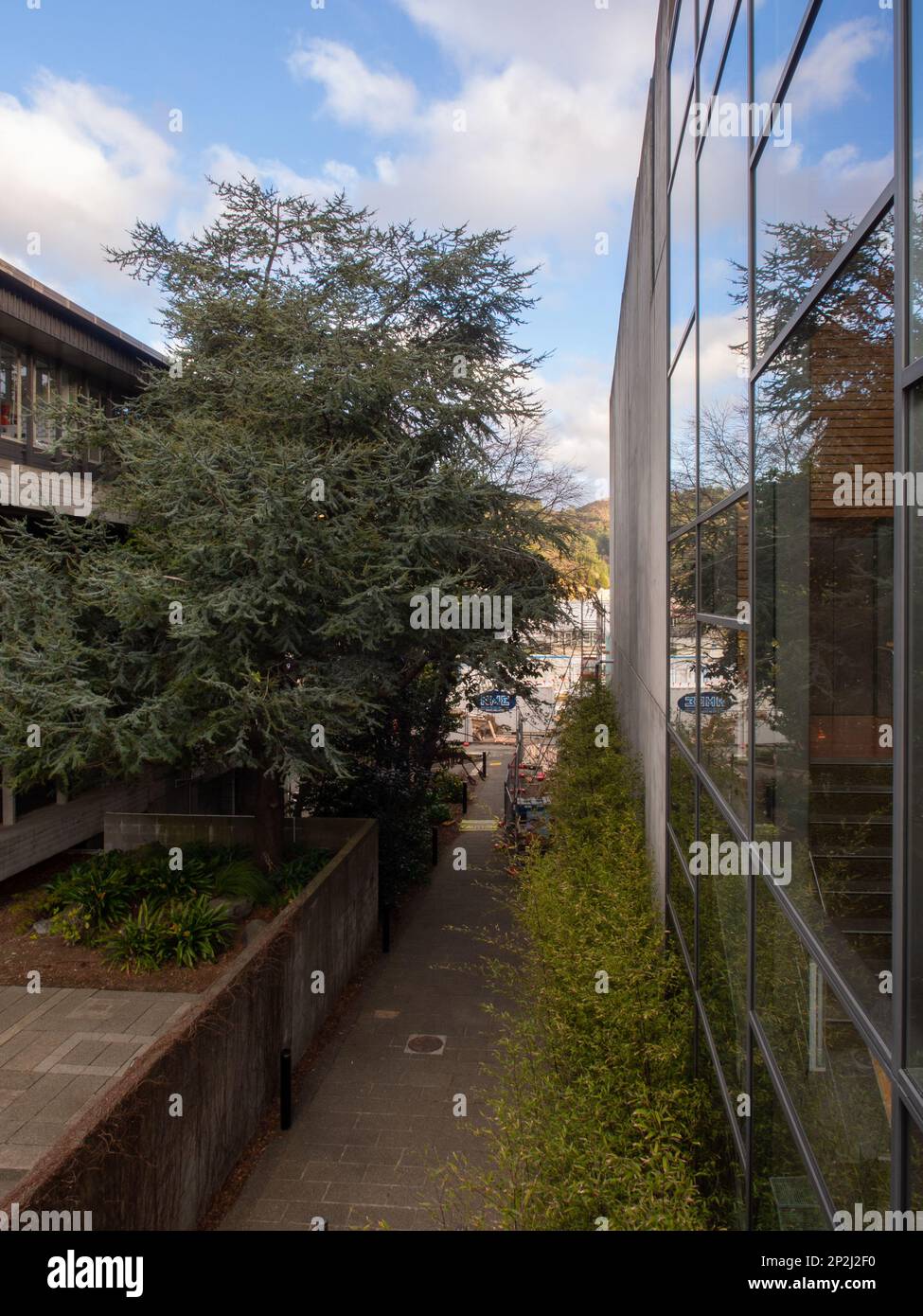 Laneway Glass Building On One Side Stock Photo - Alamy