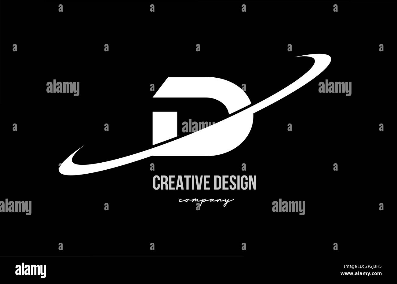 Black white D alphabet letter logo with big swoosh. Corporate creative ...