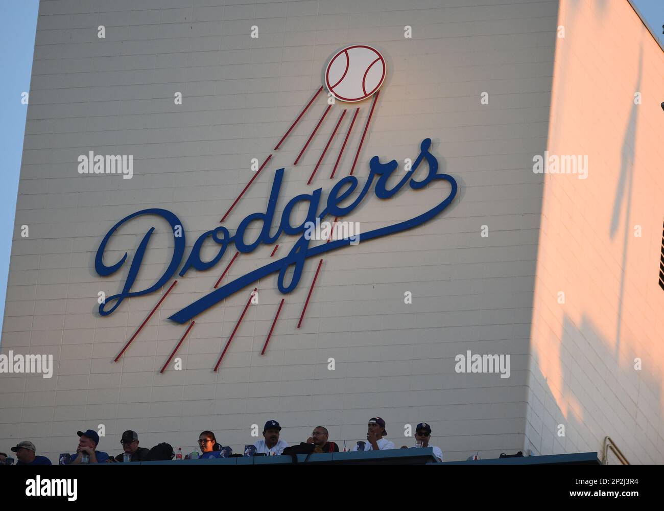 The Dodgers logo on the top deck elevator during a Major League ...