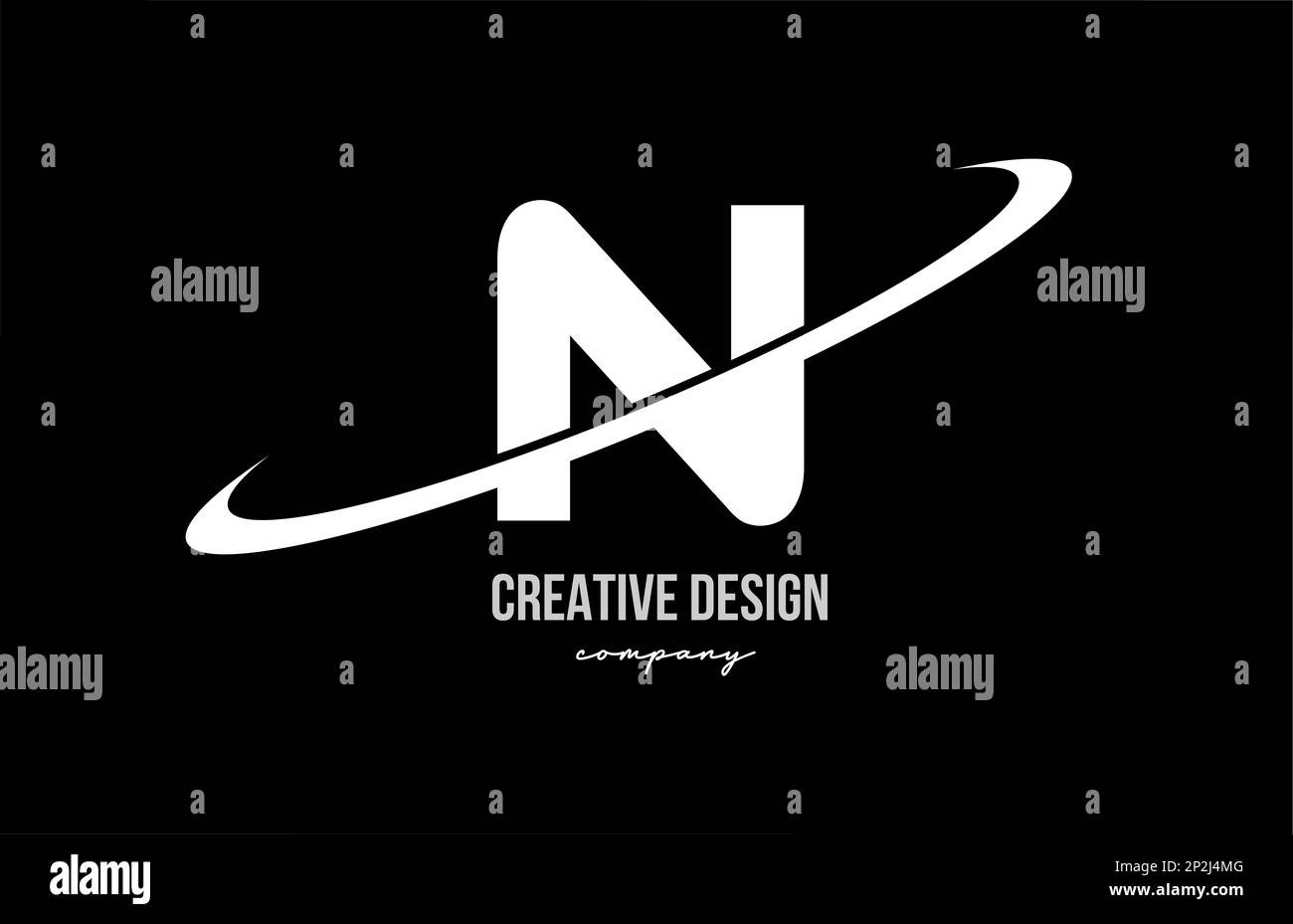 Black white N alphabet letter logo with big swoosh. Corporate creative ...