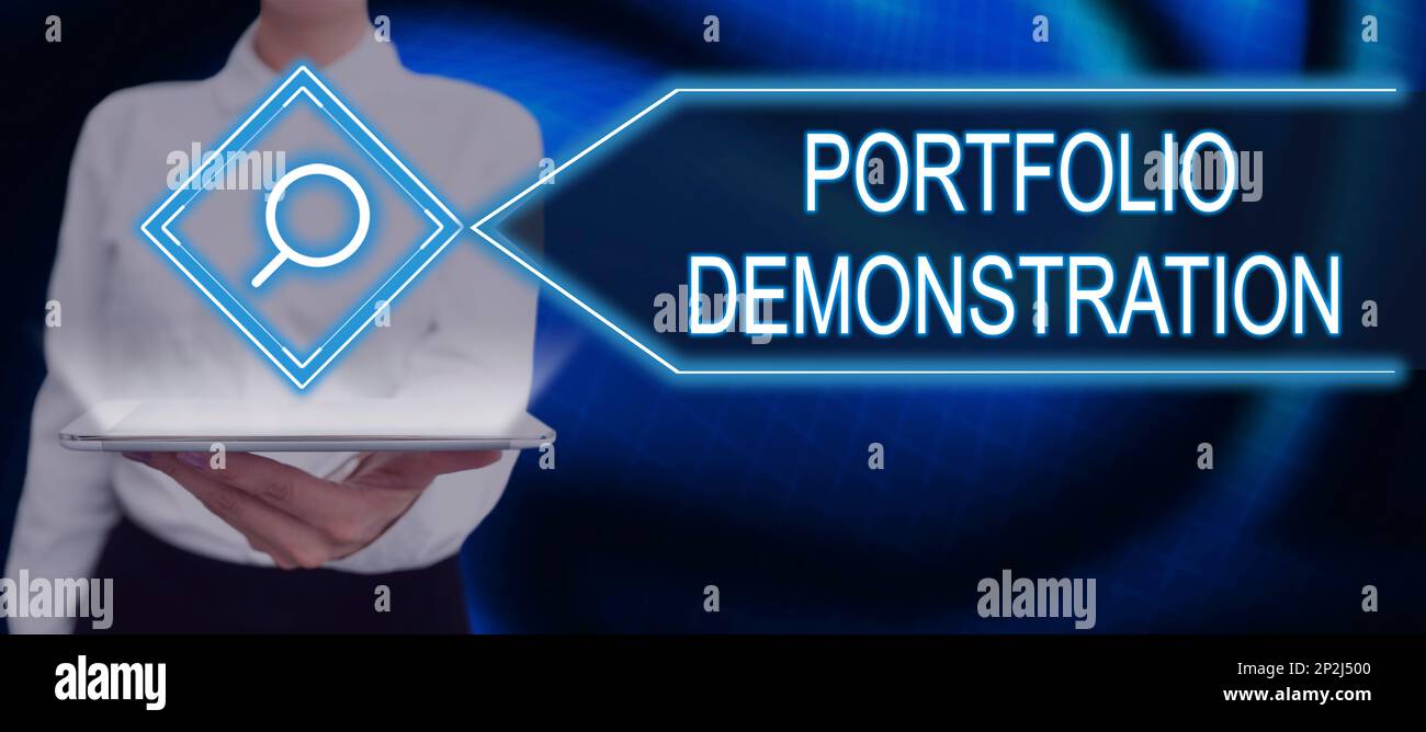 Conceptual caption Portfolio Demonstration. Word Written on range of ...