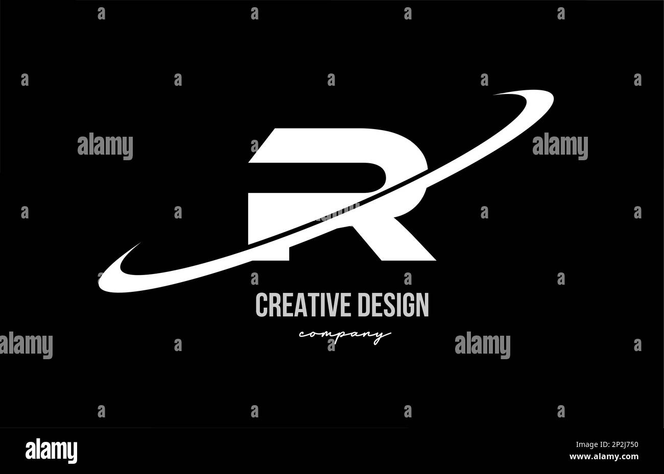Black white R alphabet letter logo with big swoosh. Corporate creative ...