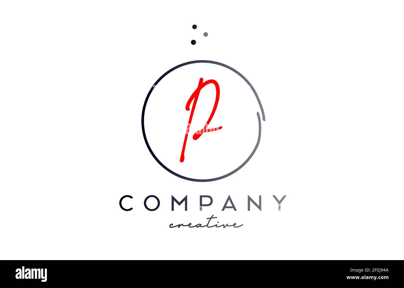 Circle P handwritten alphabet letter logo with dots and black red color ...