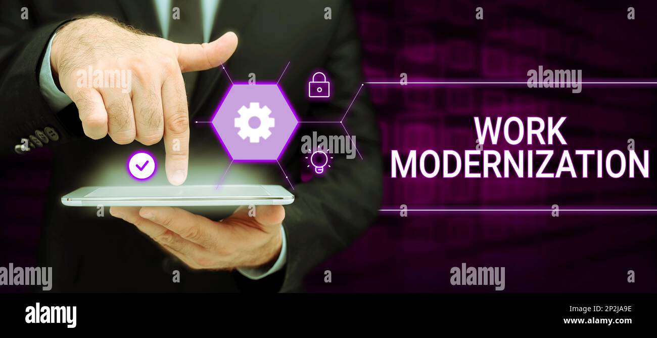 Sign displaying Work Modernization. Business showcase changing product ...