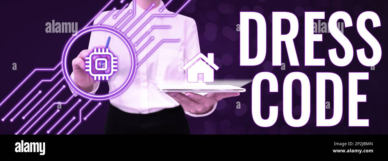 Conceptual display Dress Code. Word for an accepted way of dressing for ...