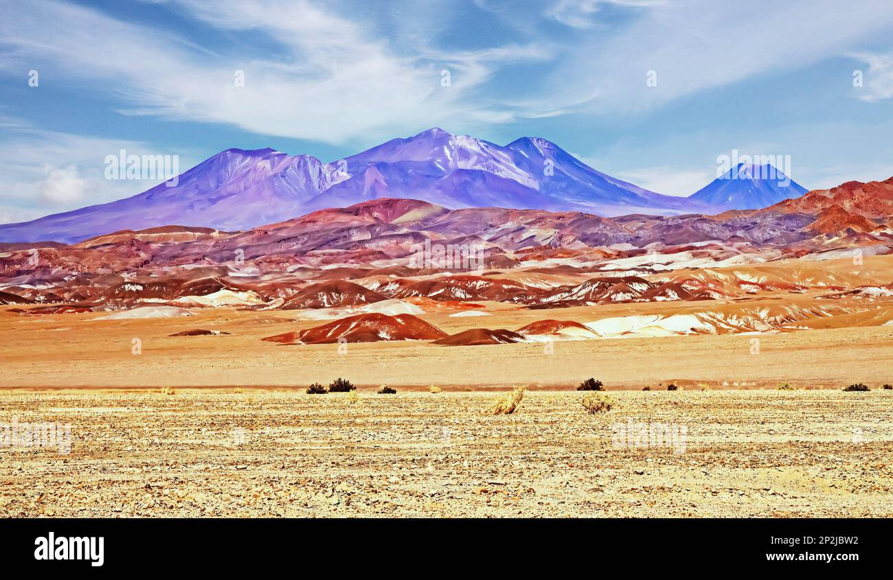 Surreal life hostile desert landscape, dry barren sand plain, colorful ...