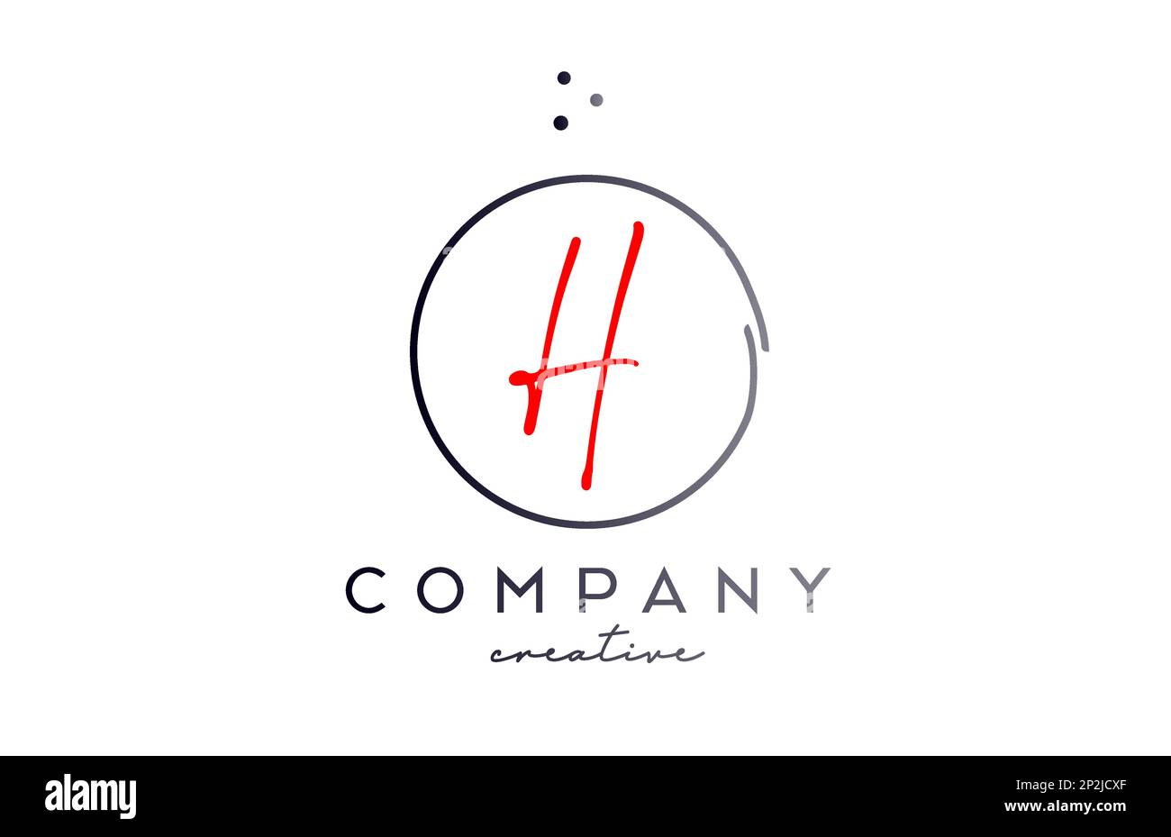 Circle H handwritten alphabet letter logo with dots and black red color ...