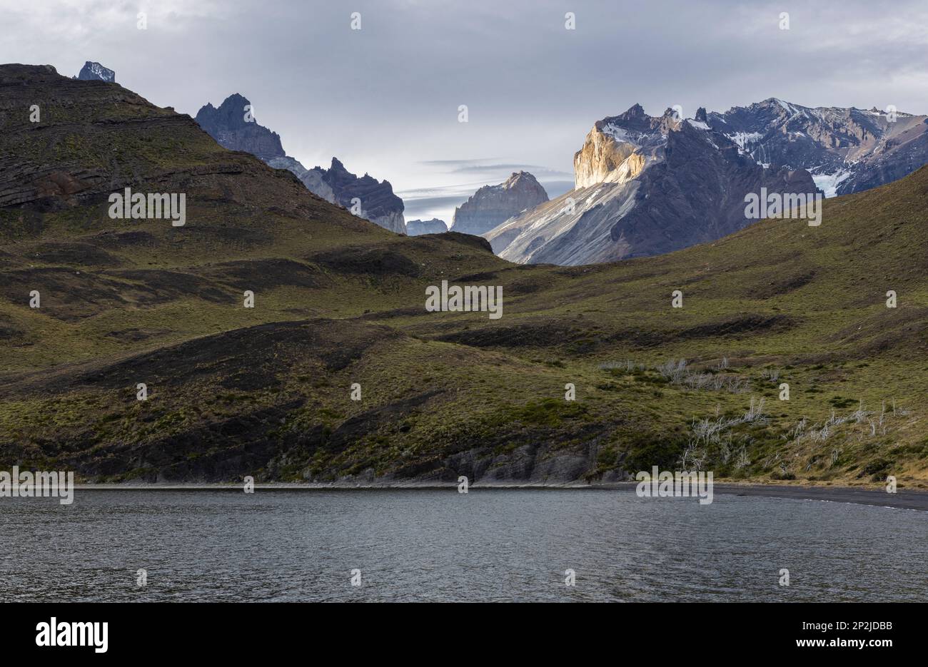Impressive mountains and a lake with turquoise water at Torres del ...