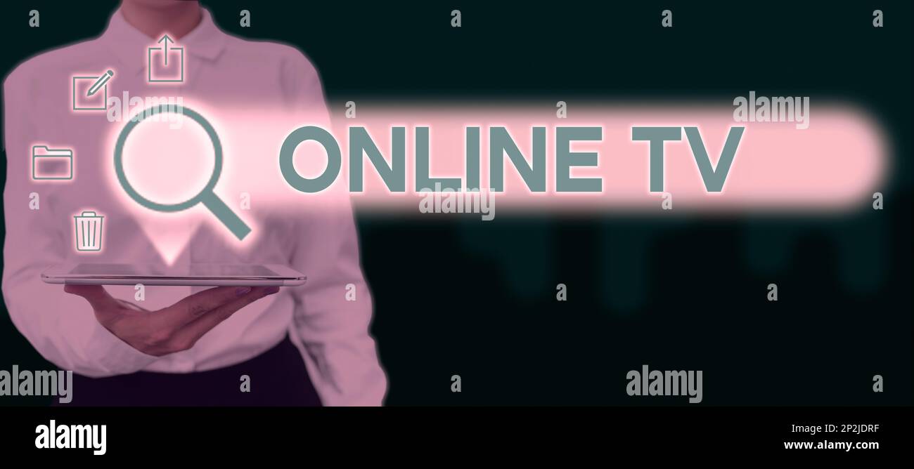 Text caption presenting Online Tv. Word Written on a television ...
