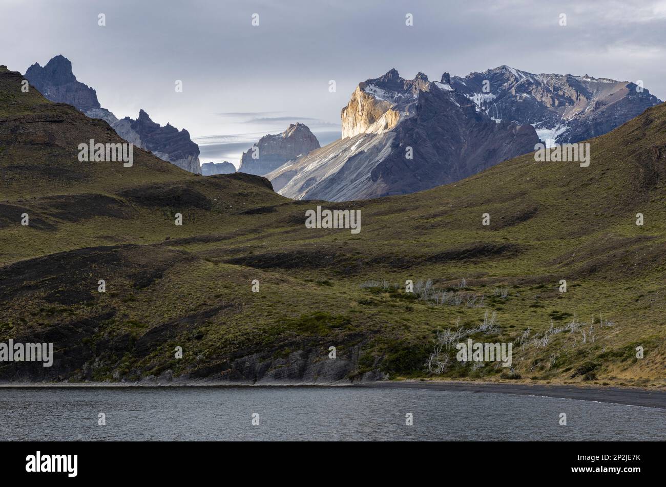 Impressive mountains and a lake with turquoise water at Torres del ...